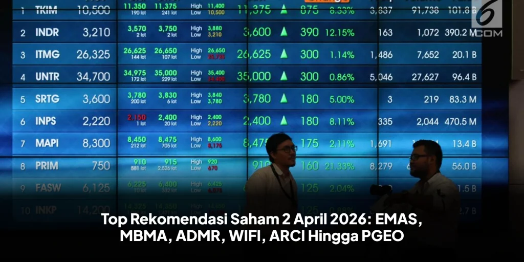 Top Rekomendasi Saham 2 April 2026: EMAS, MBMA, ADMR, WIFI, ARCI Hingga ...